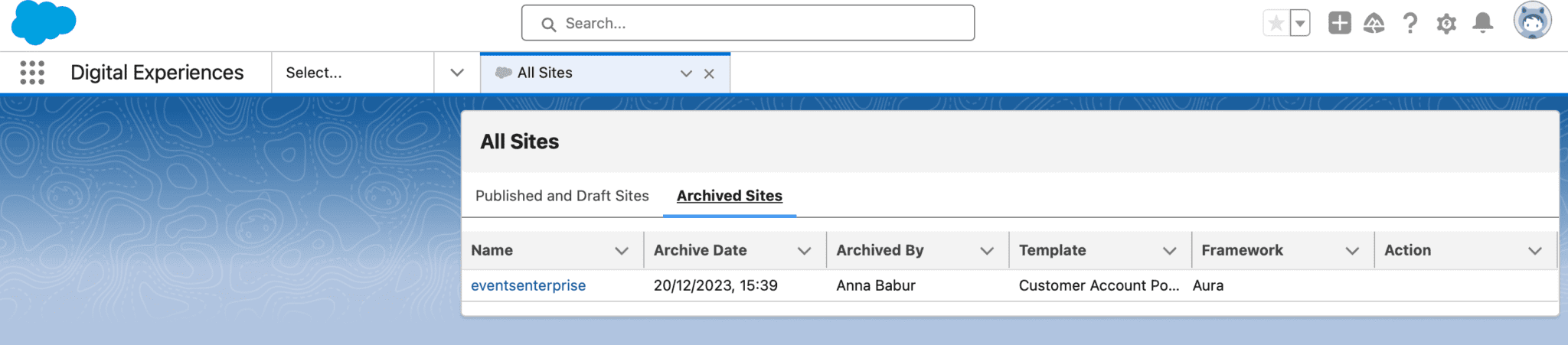 How to delete a digital experience site in Salesforce?